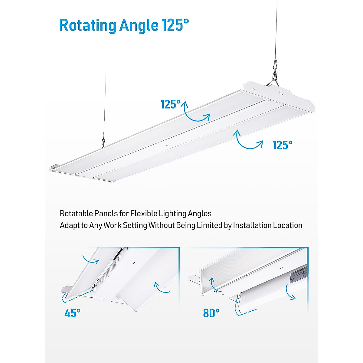 LEONLITE LED Linear High Bay Light 4FT, 225W 30375LM Adjustable Tilt Linear High Bay Shop Light, 135LM/W, 120-277V, 0-10V Dimmable Commercial Hanging Shop Lights for Warehouse, 5000K Daylight, ETL