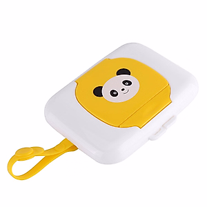 Baby Wipes Dispenser, Portable Refillable Baby Wet Wipe Pouch Dispenser, Reusable Stroller Wet Wipes Box for Outdoor Travel(White + Yellow)