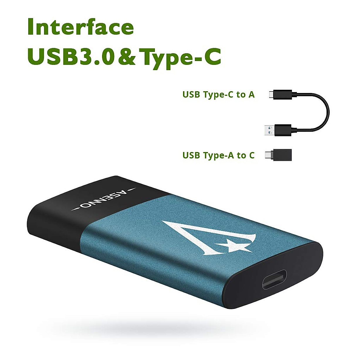 ASENNO Portable SSD External Solid State Drive Possport SSD (ASP1 1TB)