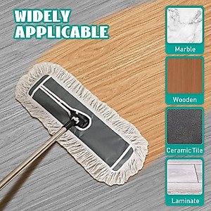 Gerrii 3 Pack Commercial Dust Mop Set Cotton Floor Sweeper Industrial Dry Mop Flip Mop with Replacement Washable Mops for Hardwood Marble Tile Floor Mopping, 23.6 x 53 Inch