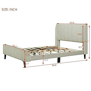 WOXYX Queen Size Velvet Upholstered Platform Bed Frame with Headboard and Strong Wooden Slats,Beige