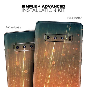 DesignSkinz Orange Scratched Surface with Gold Beams Protective Vinyl Decal Wrap Skin Cover Compatible with The Samsung Galaxy S20 (Screen Trim & Back Glass Skin)