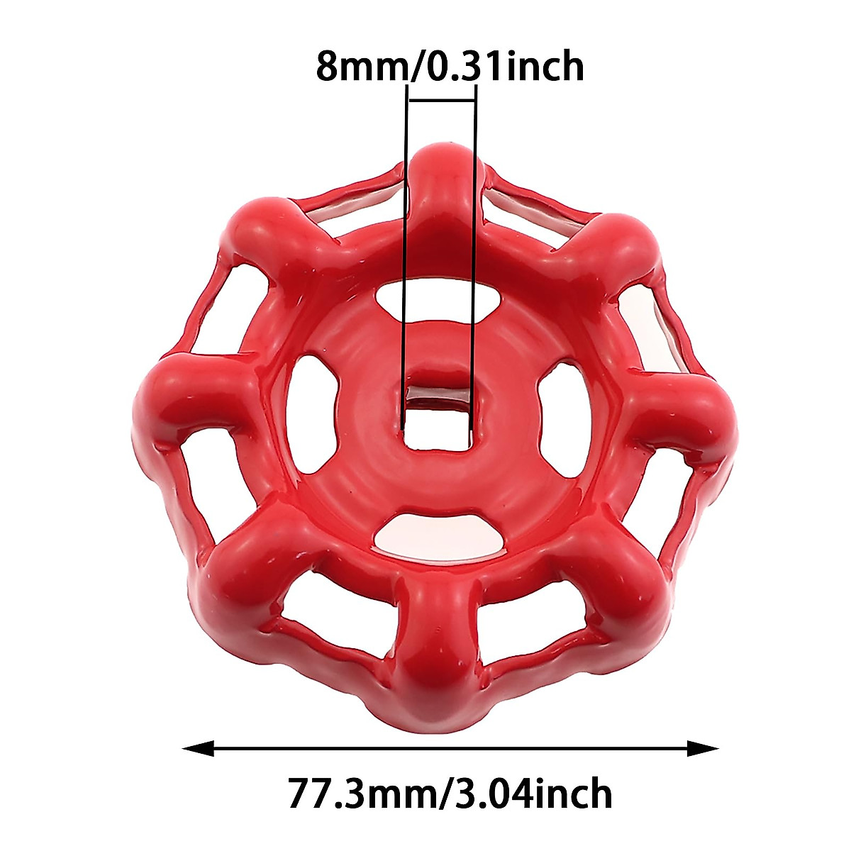 KKUANG 2PCS External Tap Handle Hollowed Out Round Wheel Cast Steel Valve Handwheel Square Hole 8x8mm Red Faucet Gate Shut Off Valve Handle for Patio Bathroom Toilet Kitchen Drainage