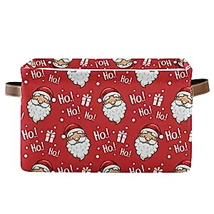 xigua Christmas Head Santa Foldable Canvas Storage Bin, Sturdy Fabric Storage Basket with Handles, Storage Cube Box for Organizing Shelf Nursery Toy Closet 1PCS
