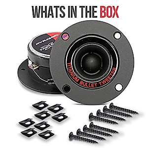 Pyramid 1” Audio Car Tweeter Speaker - 3.25” Bullet Horn Aluminum Die-Cast Titanium Dome, 300 Watt Peak, 2k-25kHz Frequency Response, 4 to 8 Ohm, Heavy Duty 20 oz. Magnet Structure - 1 Pair TW18BK
