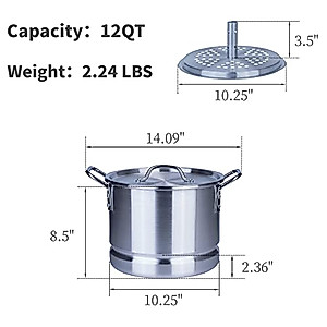 ARC 12 Quart Aluminum Tamale Steamer Pot, Crab Pot Stock Pot with Steamer tube for Seafood Crawfish Crab Vegetable with Rivet Handle, Silver