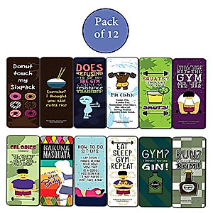 Creanoso Funny Workout Quotes Bookmarks Cards (12-Pack) - Unique Teacher Stocking Stuffers Gifts for Boys, Girls, Kids, Teens, Students - Book Reading Clippers