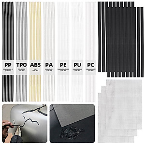 Mardatt 75Pcs 13" Plastic Welding Rods Assorted Set with Stainless Steel Mesh, 8 Types PP PU ABS PE TPO PA PC Plastic Welder Repair Rods Welding Strips for Auto Car Bumpers Kayak Repairs