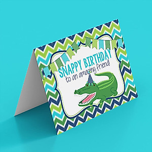 Snappy Birthday Alligator Themed Birthday Pun Themed Single (1) All Occasion Blank Birthday Card To Send To Friends & Family, 4"x 6" (when folded) Fill In Greeting Note Card by AmandaCreation