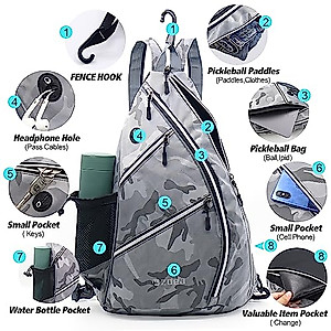 ZOEA Pickleball Bag, Adjustable Pickleball Bag with Water Bottle Holder, Pickleball Paddle Backpack for Men and Women (Camouflage Grey)