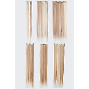 SWACC Women 22 Inches Straight Full Head 7 Separate Pieces Heat Resistance Synthetic Hair Clip in Hair Extensions (Dark Honey Blonde/Bleach Blonde Highlights-16H613)