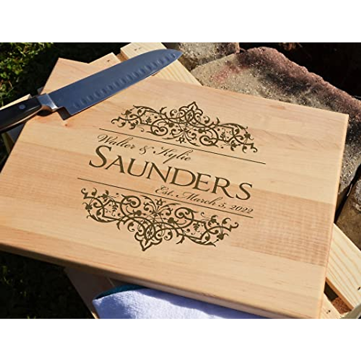 Personalized Wood Cutting Board Engraved with Family Name and Established Date | Perfect Customized Wedding Gifts For Couples Housewarming Gift or Mothers Day Gifts