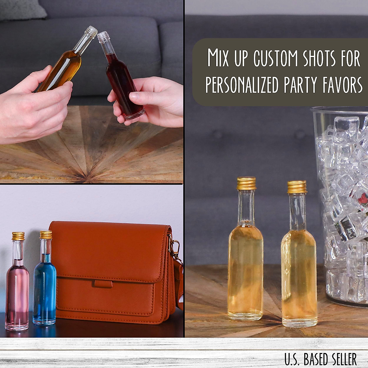 G Francis Fillable Alcohol Mini Liquor Bottles Bulk 50pk - 50ml (1.7oz) Small Liquor Bottles for Party Favors, Mini Hot Sauce Bottles - Glass Juice Shot Bottles with Caps, Empty Bottles for Liquor