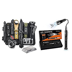 Gifts for Men Dad Husband, Survival Gear and Equipment 12 in 1, Survival Kit,LED Magnetic Pickup Tools for Men,Cool Gadgets Stuff for DIY Handymen Car