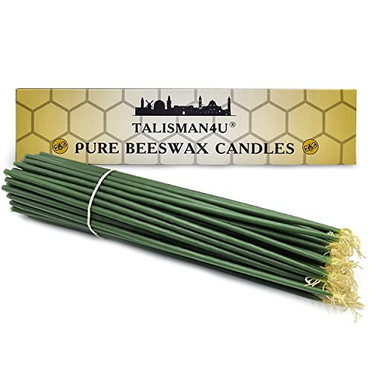 50 Natural Pure Beeswax Taper Candles 11 inch Tall Church Jerusalem Holy Land Decorative Thin Candle Home Decor (Green)