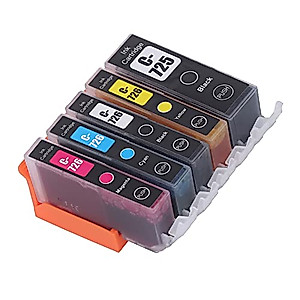 Ink Cartridge, 725 726 Large Page Capacity Fadeless Smoothly Output Printer Cartridge with Ink, for PIXMA IP4870 IP4970 IX6560 Printer (BK BK C M Y 5 Colors)