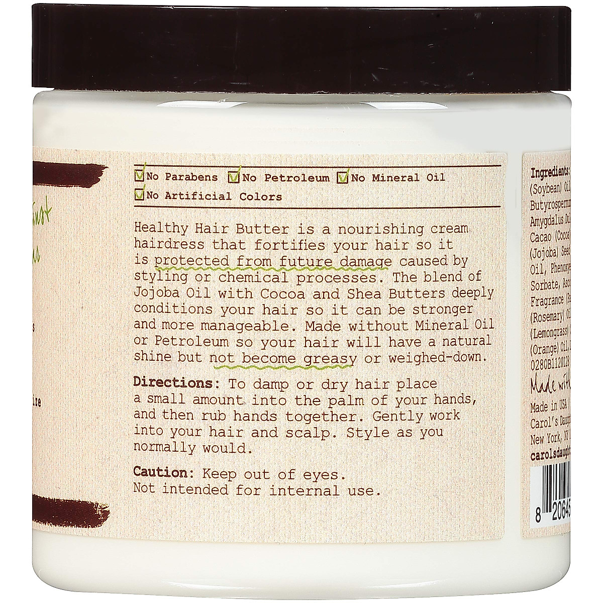 Carol’s Daughter Healthy Hair Butter Protective Cream Hairdress Curl Cream with 7 Essential Oils Shea Butter and Cocoa Butter 8 Ounce for Dry Hair and Scalp, 8 oz