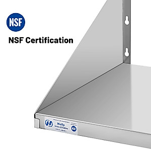Hally Stainless Steel Microwave Shelf 24"x24" 200 lb, NSF Commercial Heavy Duty Metal Appliance Wall Mount Floating Shelving for Restaurant, Kitchen, Bar, Home and Hotel