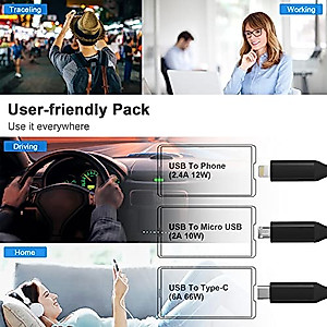 USB C to Multi 3 in 1 USB Long Charger Cable, 2M/6Ft Fast Braided Charging Cord, Universal Multiple Ports Long Charging Cable with USB C/Micro USB/Lightning Connector for iPhones Android