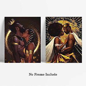 Wall art posters of black kings and queens，African American Canvas Art Print，Afro King Poster，Black Queen Poster，Fashion Room Modern Bathroom Bedroom Living Decor Aesthetic Artwork- Set of 4 (8''X 10'', No Frame)