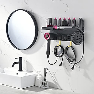 CATOOMUU Wall Mount Hair Dryer Stand Holder for Dyson Supersonic Hair Dryer and Dyson Airwrap Styler, 2 in 1 Blow Dryer Accessories Organizer Storage Rack, Aluminum Alloy