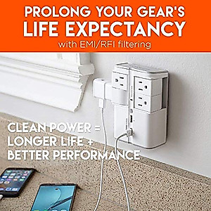 ECHOGEAR USB Wall Charger Surge Protector with 4 Pivoting AC Outlets & 2 USB Ports – Packs 1080 Joules of Surge Protection & Installs On Existing Outlets to Protect Gear & Increase Outlet Capacity