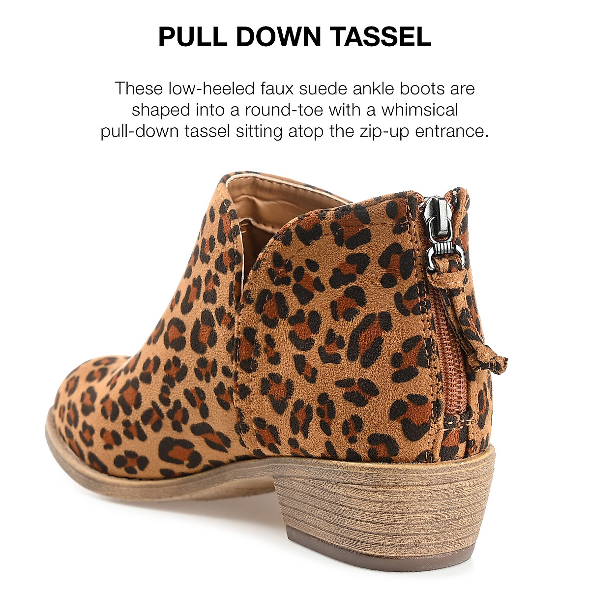 Journee Collection Womens Livvy Wide Width Back Heel Zip Stacked Heel Booties - 8 W - Leopard