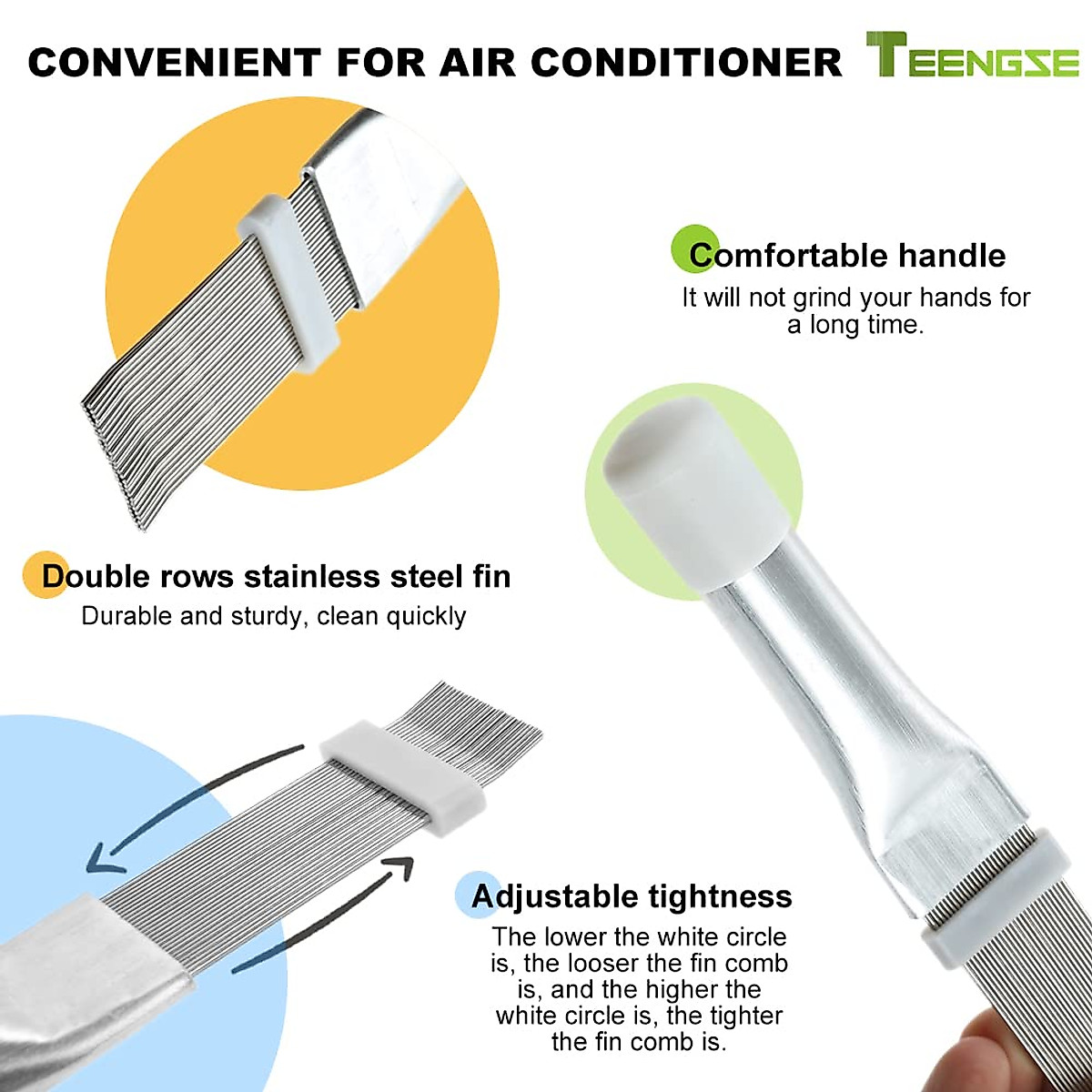TEENGSE 3PCS Steel Air Conditioner Fin Comb, 3 PCS Air Condenser Evaporator Cleaning Brush, Coil Whisk Brush, Improving Air Conditioning Operation and Enjoying Cool and Warm