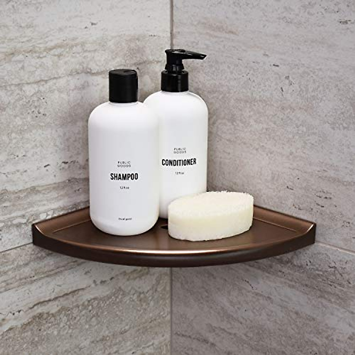 Questech Décor 8 Inch Corner Shower Shelf and 5 Inch Shower Caddy Soap Dish, Metro Flatback Wall Mounted Bathroom Shower Organizer, Bronze Finish