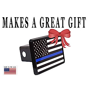 Thin Blue Line Flag Trailer Hitch Cover Plug US Blue Lives Matter Police Officer Law Enforcement