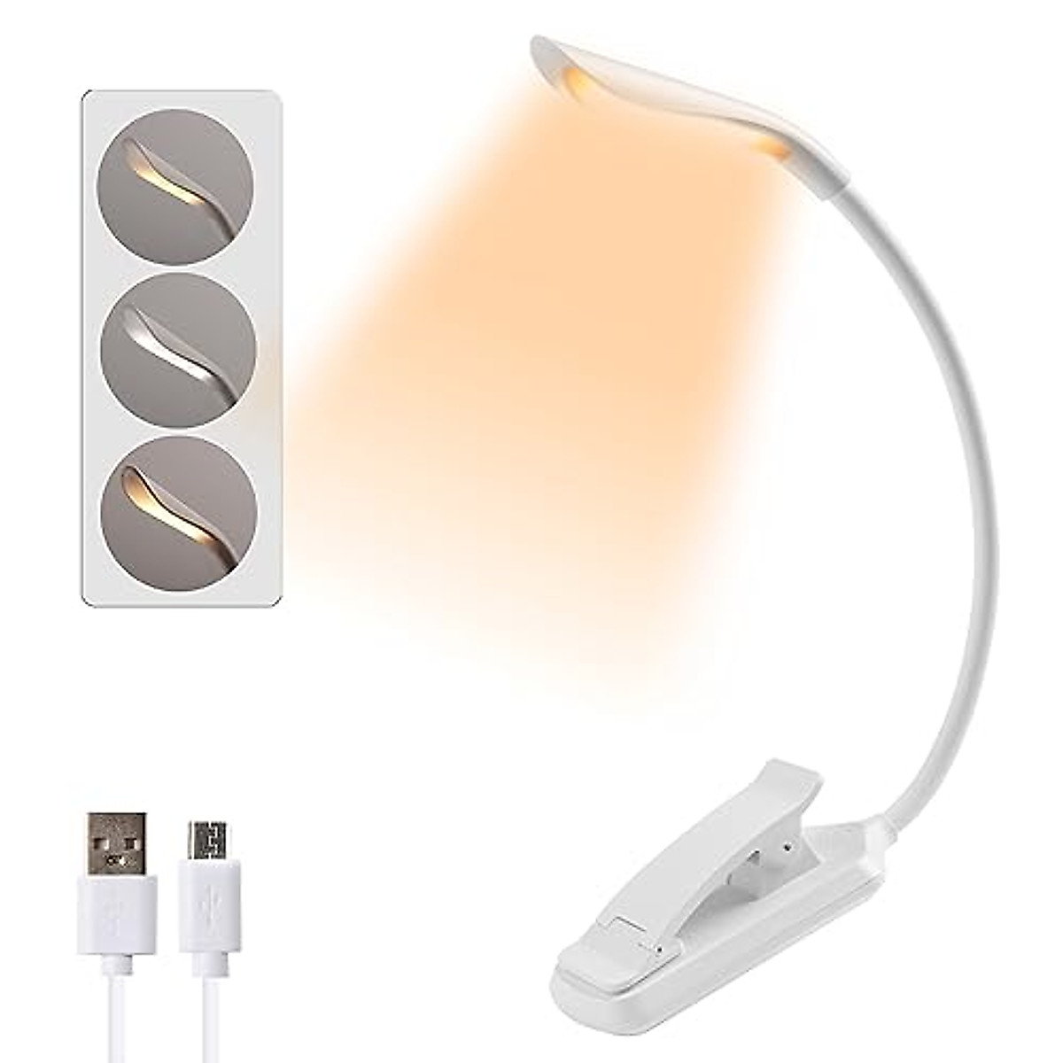 LOYAL SEA Rechargeable Book Light Clip on for Reading in Bed, Eye Care Stepless Dimming 3 Colour Modes Reading Light for Books in Bed, Reading Book Lamp for Bedside Table, Perfect for Readers, Kids