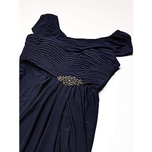 Alex Evenings Women's Long Cowl Neck A-Line Dress, Navy, 12