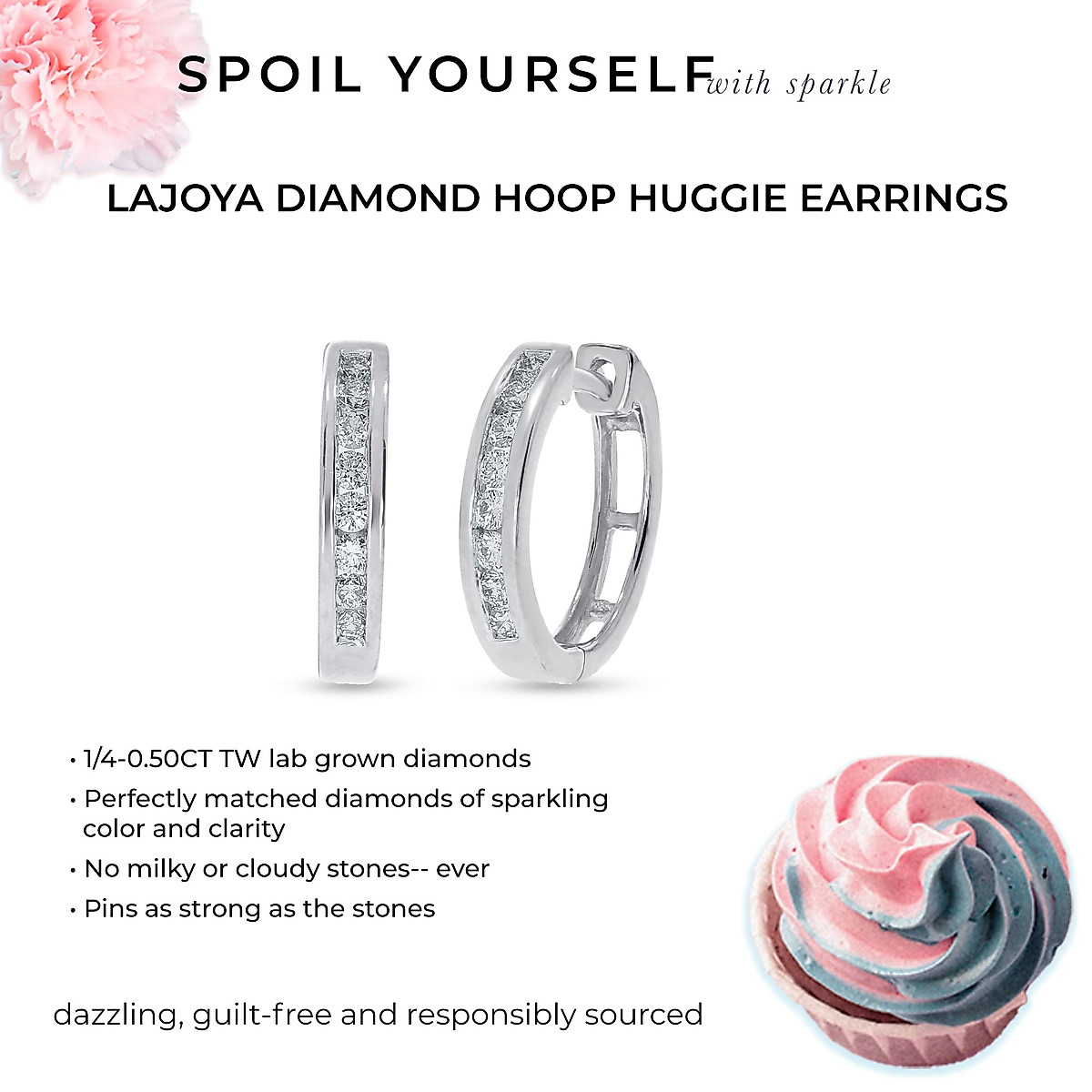 La Joya 1/4 CT Lab Grown Diamond Hoop Earrings for Women | Real 925 Sterling Silver Diamond Huggies Earrings for Women | Ideal Gift also as Diamond Hoop Earrings for Men