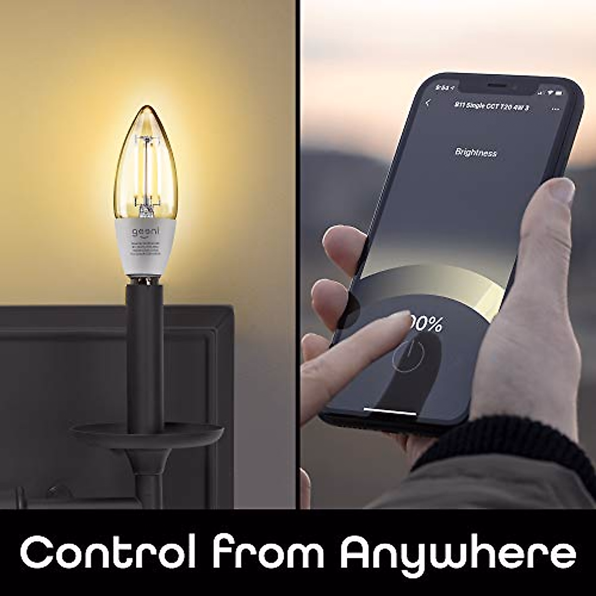 Geeni LUX Edison B11 Filament WiFi LED Smart Bulb, B11 Candelabra, 4W, E12 Base, Dimmable, White Light, Compatible with Amazon Alexa & Google Home - No Hub Required- 4 Pack