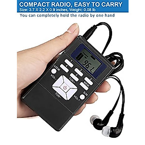 ZHIWHIS Mini Portable FM Radio, Stereo LCD Digital Display Tuning Pocket Walkmen Transistor Conference Receiver with Earphone, Small Pocket Radio Operated by AAA Batteries for Walking/Running