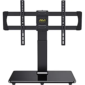 AM alphamount Swivel Universal TV Stand for 32-80 Inch LED/LCD/OLED TVs Tabletop TV Base Holds up to 99lbs Height Adjustable TV Mount with Tempered Glass Base Max VESA 600X400mm- APTVS08