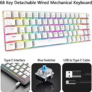60% Mechanical Gaming Keyboard and Mouse Combo RGB Backlight Ultra-Compact Ergonomic Anti-ghosting 68 Keys 6400DPI Silent Honeycomb Mice Type-C Wired for Computer Mac Gamer