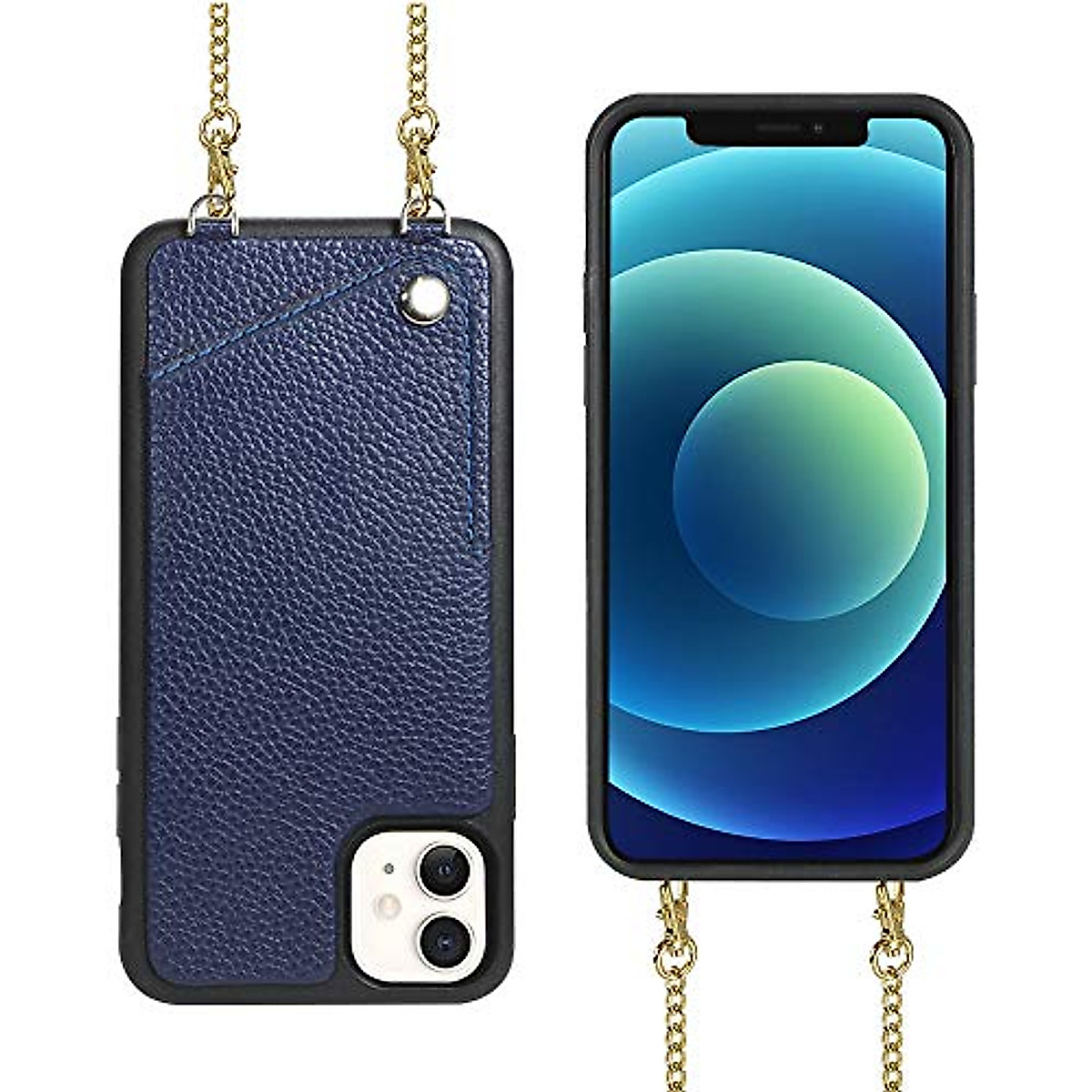 iPhone 12 Wallet Case, 6.1 inch, iPhone 12 Pro Wallet Case, JLFCH Crossbody Case with Credit Card Holder Lanyard Purse Women/Girly Protective for Apple iPhone 12 Pro (2020), 6.1 inch - Dark Blue