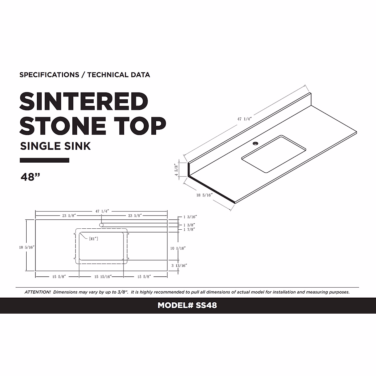 Fine Fixtures Opulence Collection 48 in. W x 20 in. D x 33 in. H Bathroom Vanity in Navy Blue with Black Marble Sintered Stone Sink - Satin Brass Hardware