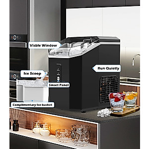 FOOING Nugget Ice Maker Countertop, Crushed Chewable Maker, Self Cleaning Makers with One-Click Operation, 34Lbs/24H, Pebble Portable Machine Scoop for Home Bar Camping RV