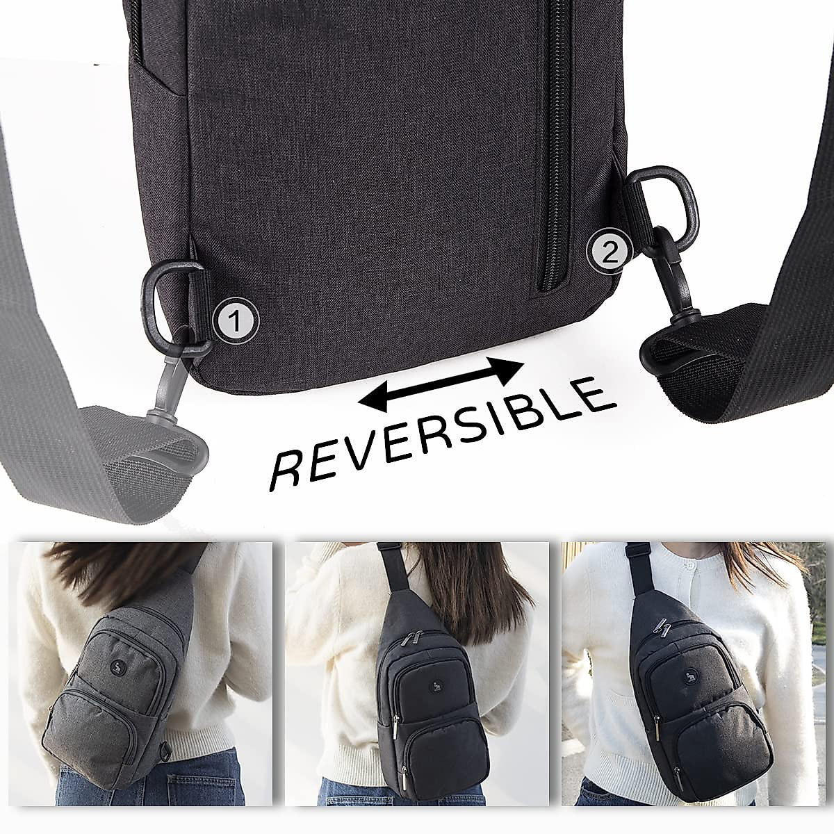 OIWAS Small Sling Backpack for Men Women Travel Crossbody Shoulder Bag Chest Hiking Daypack Black