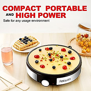 FELAYZA 12” Electric Crepe Maker & Griddle, NonStick Crepe Pan with Batter Spreader,1200W Omelette Makers with Thermostat Control for Pancake, Egg, Brunch