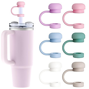 GLAMFIELDS 6Pcs Straw Topper Cap for Stanley Tumbler 40-20 oz, 0.4in 10mm Soft Silicone Straw Covers for Stanley Cup Accessories, Dust-proof Reusable Drinking Straw Tips Lids