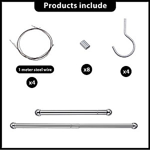 2 Pieces Hanging Closet Rod, Adjustable Width and Height, Clothes Hanging Bar Closet Organizer Rod Double Closet Rod Poles for Hanging Clothes Indoor Outdoor Closet Space-Saving (Stainless Steel)