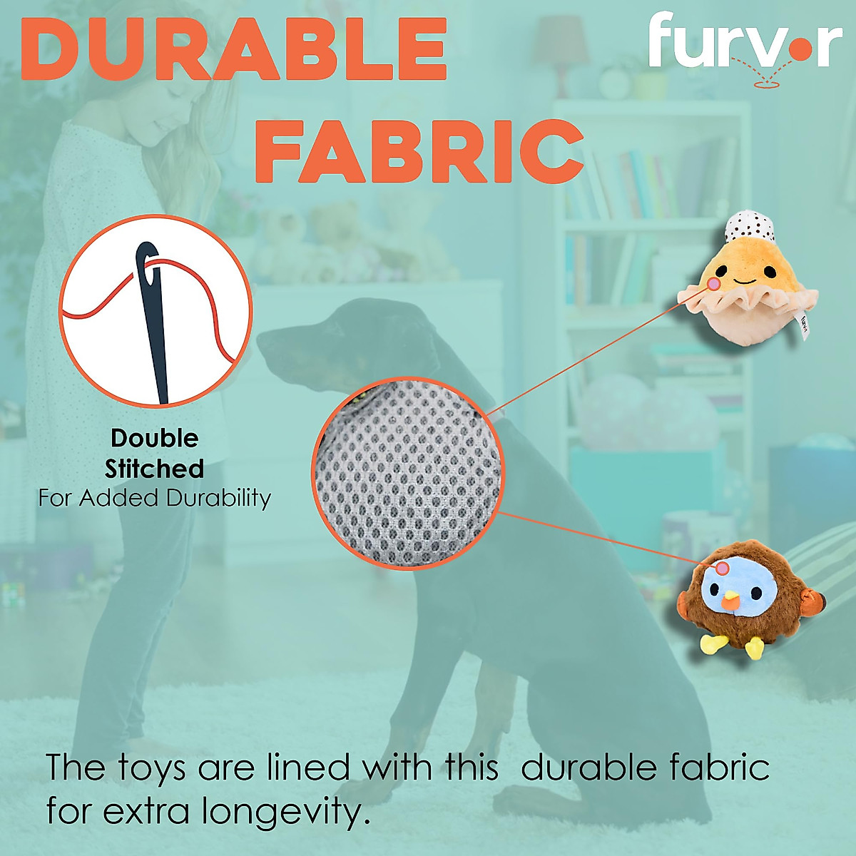 Flourish Pets 2 in 1 Multi-Layer Chew Toy for Active Dogs | Non-Toxic BPA Free Double Stitched Soft Fabric Exterior Dog Toys | Long-Lasting Dog Plush Toys – Turkey + Pumpkin (4”)