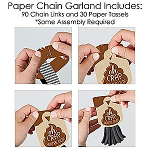 Big Dot of Happiness Oh Crap, You’re Old - 90 Chain Links and 30 Paper Tassels Decoration Kit - Poop Birthday Party Paper Chains Garland - 21 feet