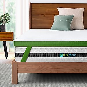 FLEXPEDIC 2 Inch Mattress Topper Queen, Green Tea Infused Memory Foam Mattress Topper, Double Sides Cooling Mattress Pad, Pressure Released Mattress Topper with Non-Slip Ventilated Soft Fabric Cover