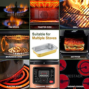 MESTAEK 13"x 8.9" 7.5LB Sturdy Aluminum Foil Pans with Lids and Handle (5 Pack), 2X Thicker Heavy Duty, Dishwasher, Reusable Microwavable for Cooking, Baking, Reheating, Freezer, Oven, Recyclable