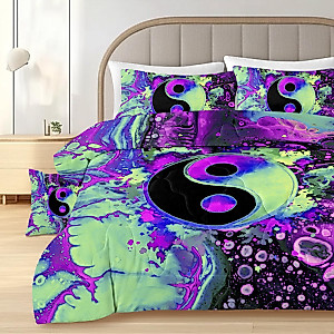 Sleepwish Colorful Yin Yang Full Size Comforter Set Purple Turquoise Bedding Set 4 Pieces Psychedelic Splash Bubbles Bed Set with 2 Pillow Cases 1 Cushion Cover