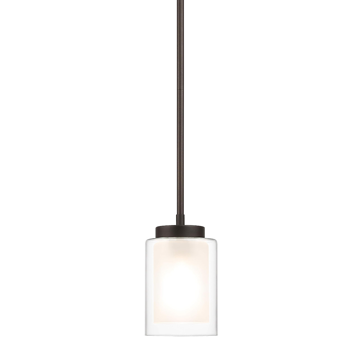 XiNBEi Lighting Pendant Lighting Modern 1 Light Mini Pendant Light with Dual Glass in Dark Bronze, Adjustable Hanging Ceiling Light for Kitchen & Living Room XB-P1195-DB